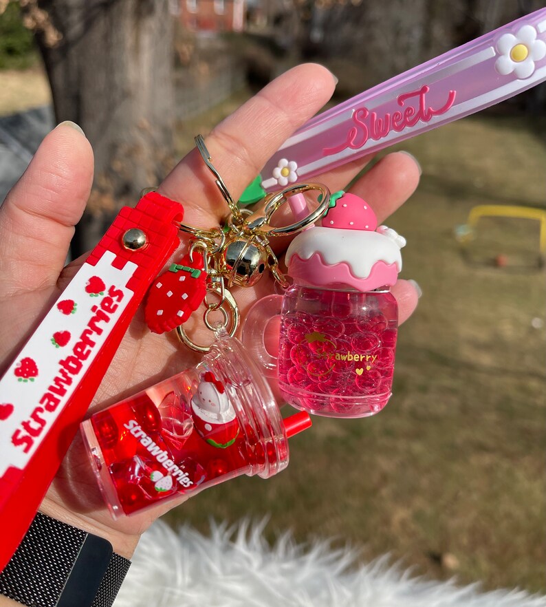 Kawaii Strawberry Sensory Liquid Floating Animal Keychain Cute - Etsy