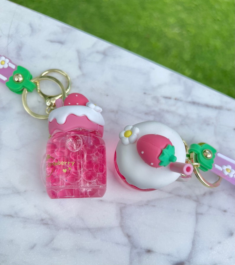 Kawaii Strawberry Sensory Liquid Floating Animal Keychain Cute - Etsy