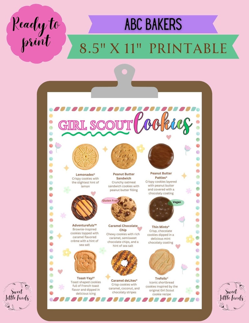 ABC Bakers Girl Scout Cookies Printable Cookie List, Girl Scout Cookie ...