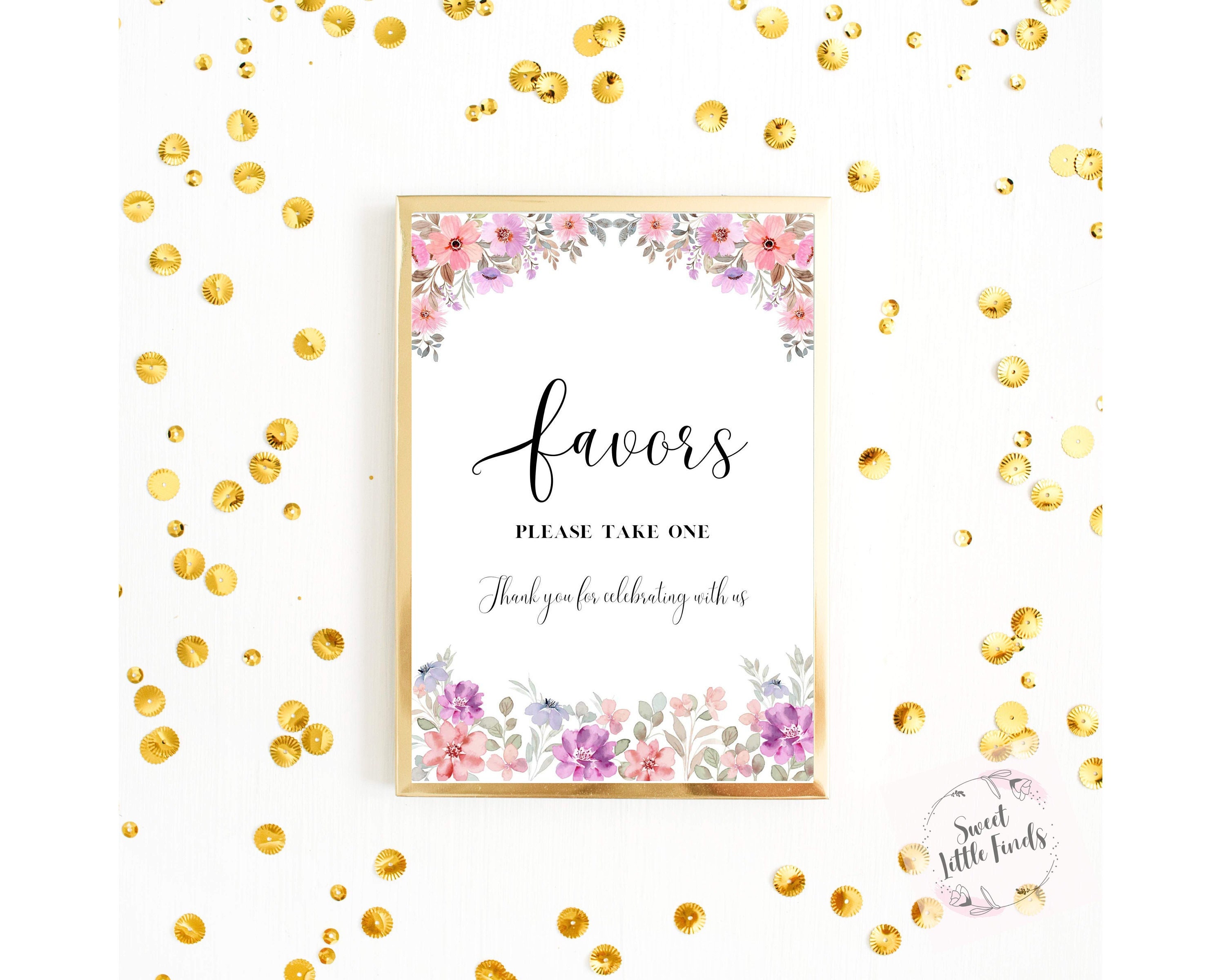 Favors Take One Printable Table Sign, Floral Wedding Bridal Shower ...