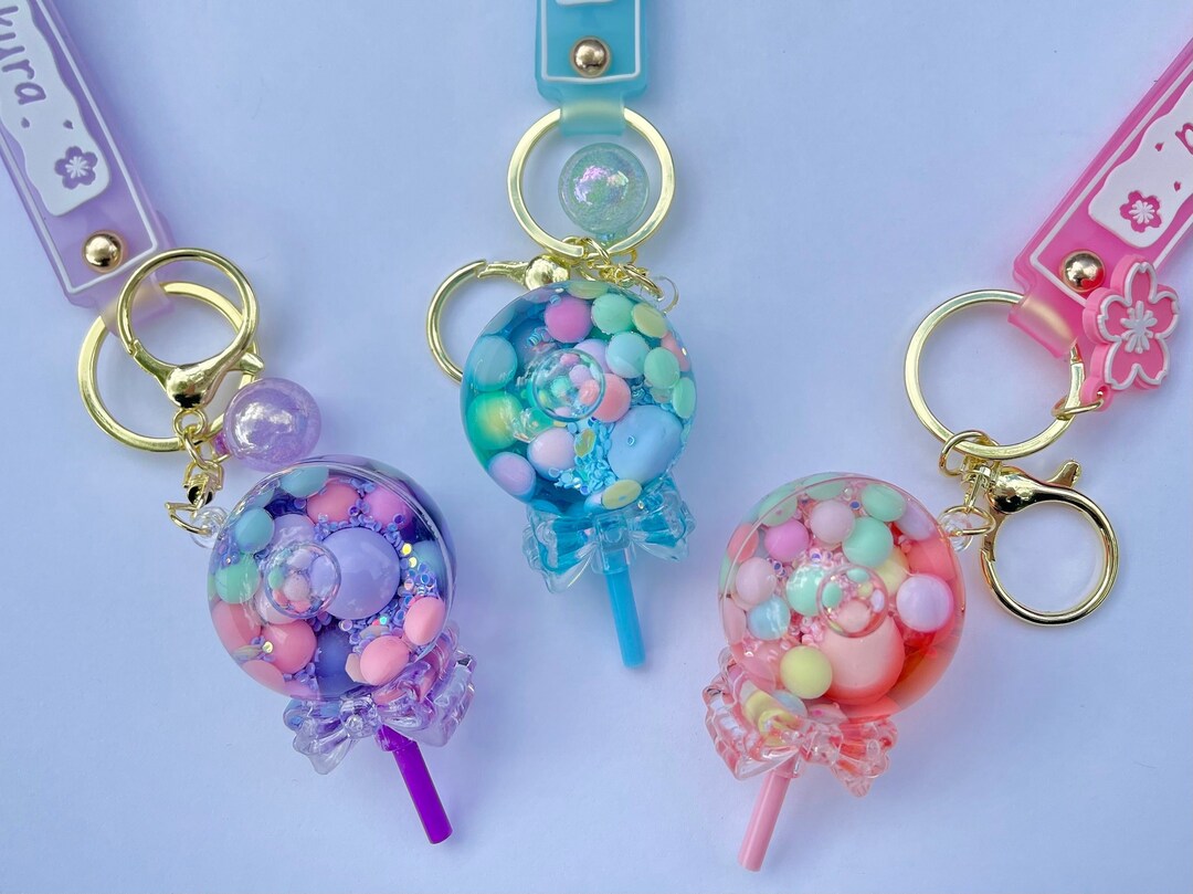 Cute Lollipop Liquid Keychain, Kawaii Liquid Acrylic Shaker Keychain ...