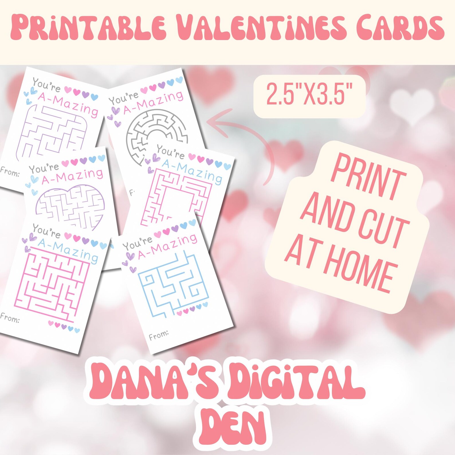 Printable Valentine Maze Cards for Kids, Fun DIY Valentines, 6 Maze ...