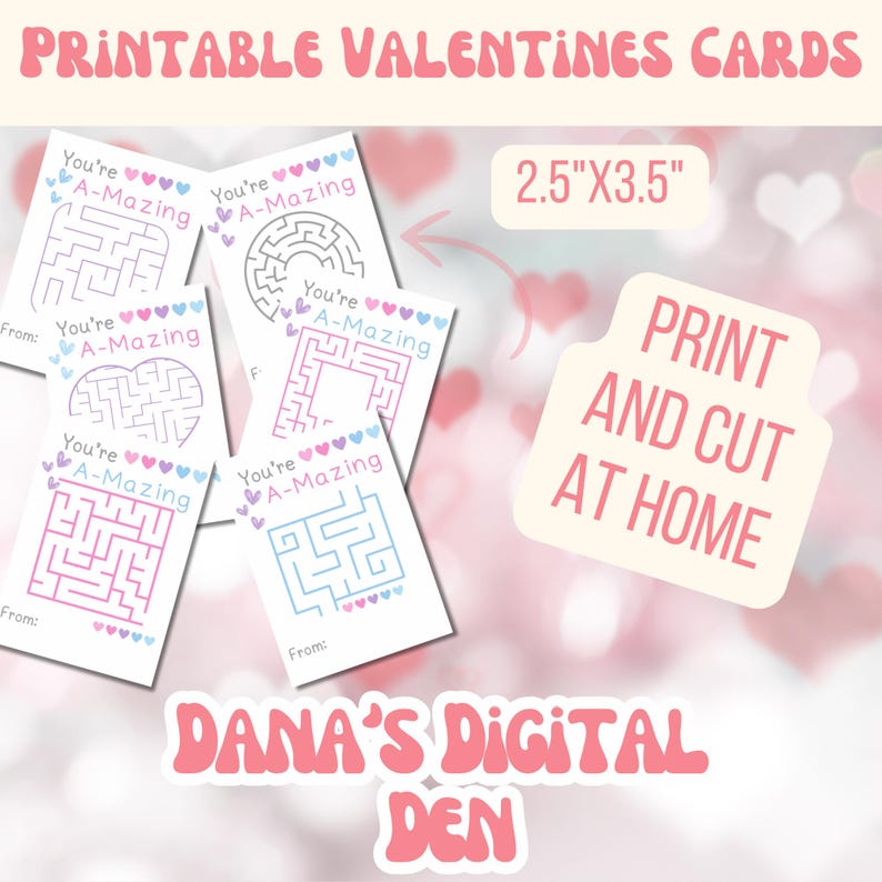Printable Valentine Maze Cards for Kids, Fun DIY Valentines, 6 Maze ...