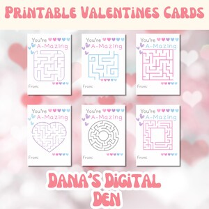 Printable Valentine Maze Cards for Kids, Fun DIY Valentines, 6 Maze ...