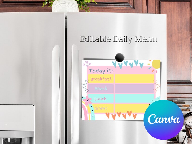 Kids Daily Menu | Printable Menu Card | Printable Template | Daycare ...