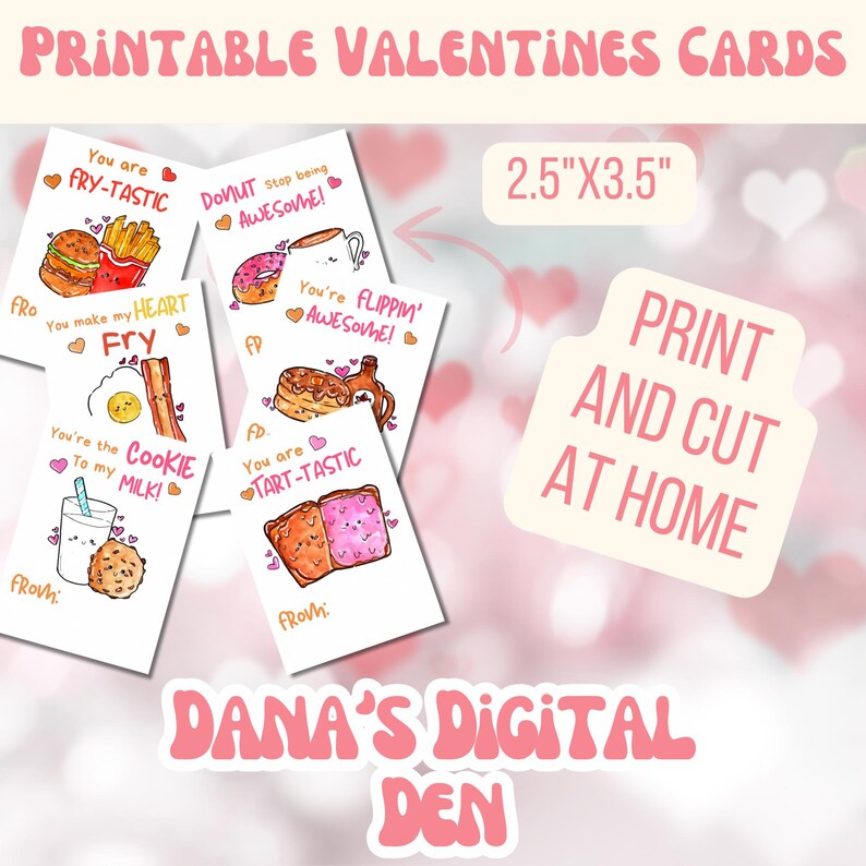 Valentine's Day Cards for Kids - Printable Food-themed Digital Download ...