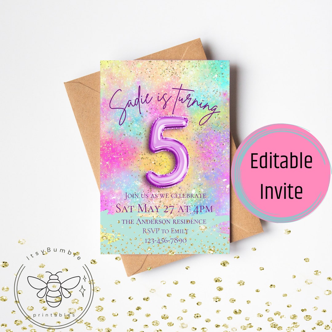 Editable Invite Canva Girls 5th Birthday Invitation Instant Download ...