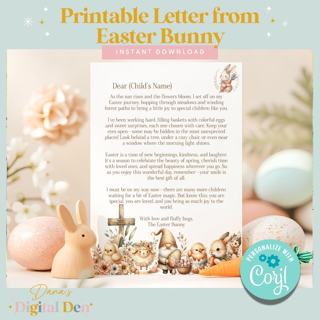 Printable Easter Bunny Letter for Kids – Rustic Boho Design, Editable ...
