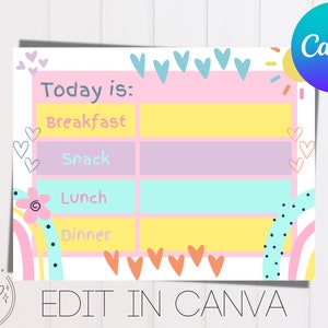 Kids Daily Menu | Printable Menu Card | Printable Template | Daycare ...