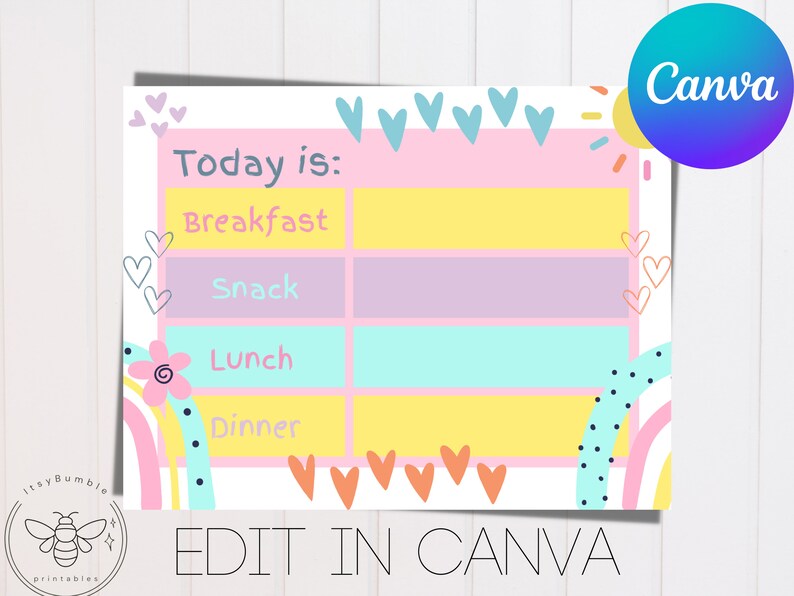 Kids Daily Menu | Printable Menu Card | Printable Template | Daycare ...