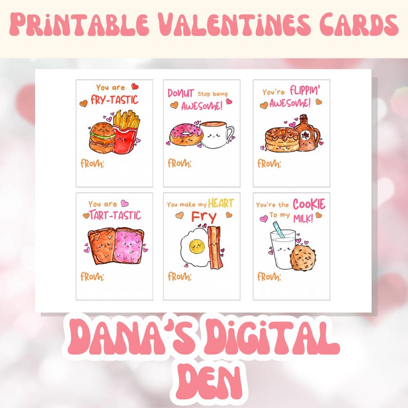 Valentine's Day Cards for Kids - Printable Food-themed Digital Download ...