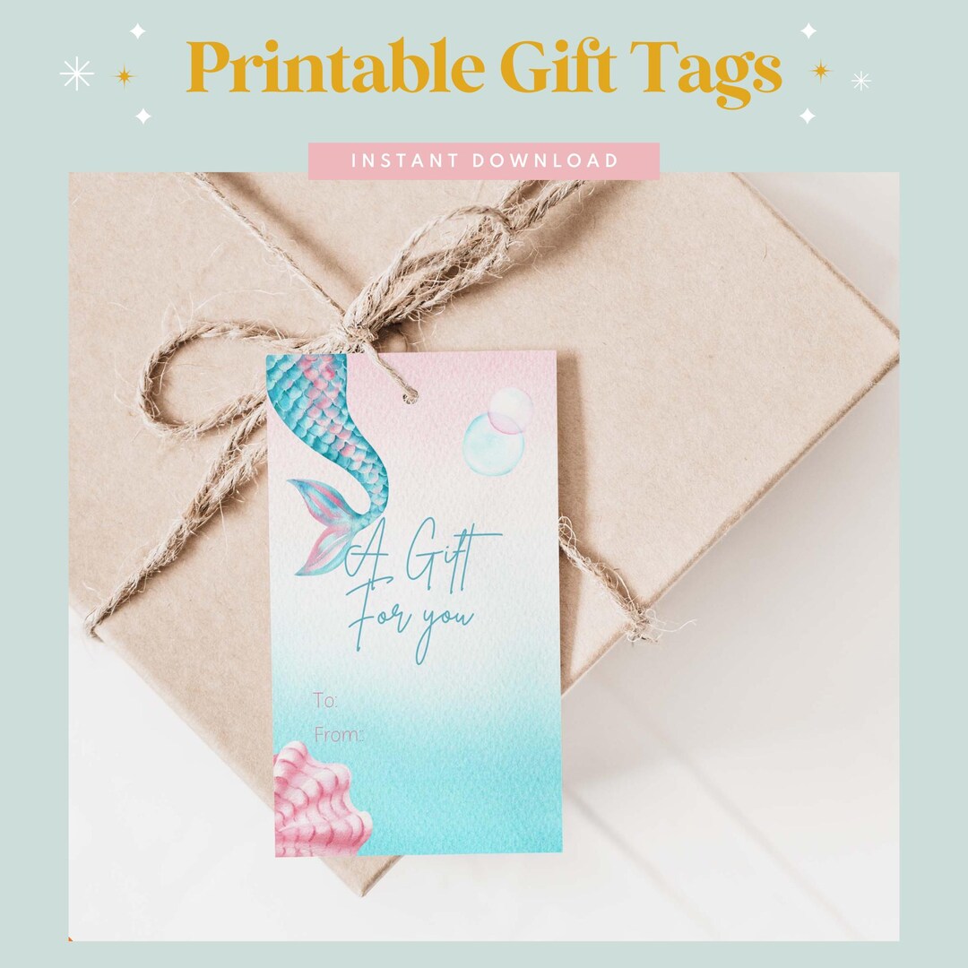 Mermaid Birthday Gift Tags | Printable Gift Tags | Watercolor Pastel ...