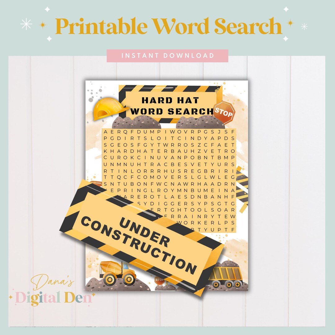 Construction Word Search Printable, Party Activity Game for Kids ...