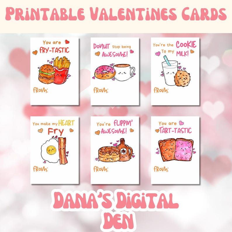 Valentine's Day Cards for Kids - Printable Food-themed Digital Download ...