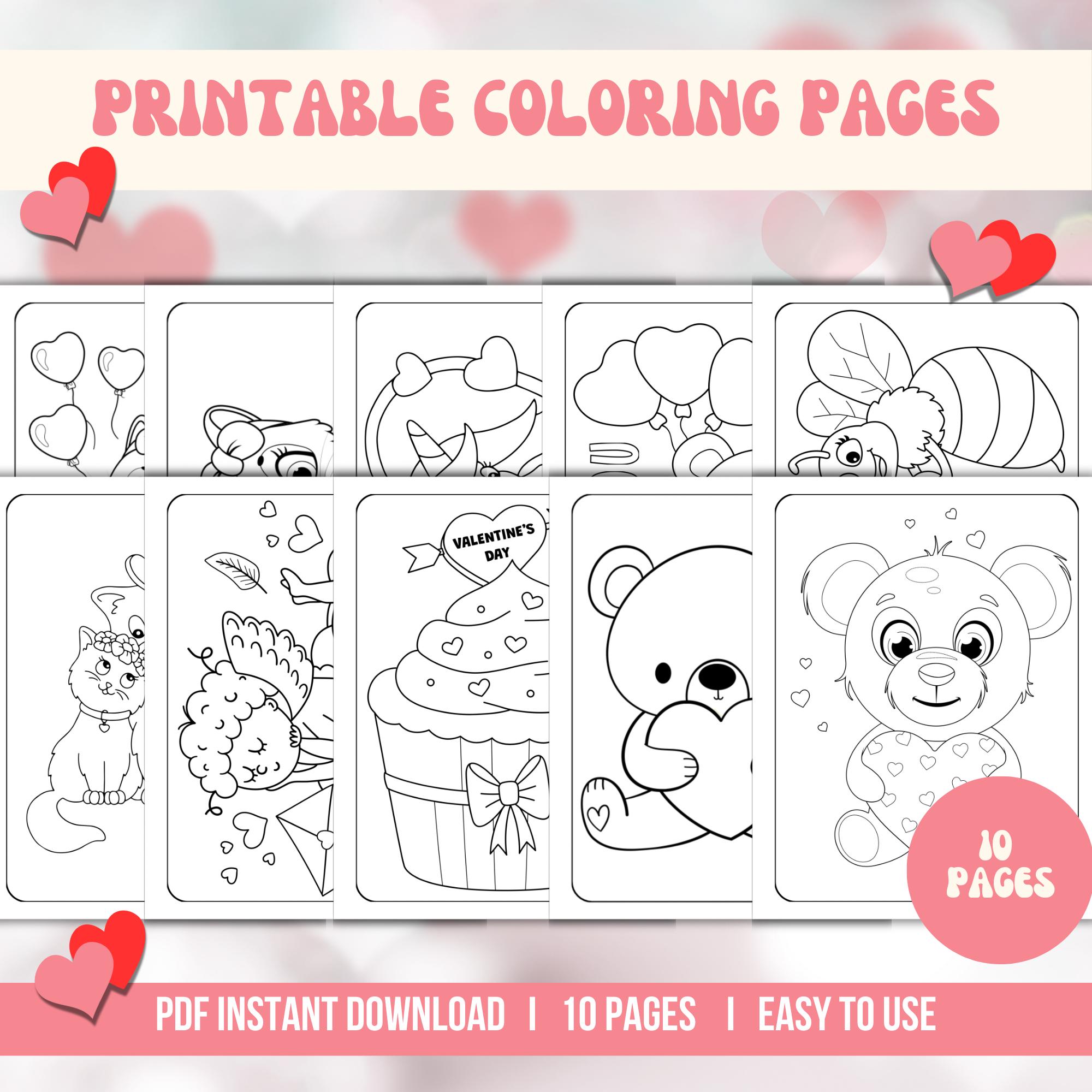 10 Printable Valentine Coloring Pages for Kids, Instant Download, Fun ...