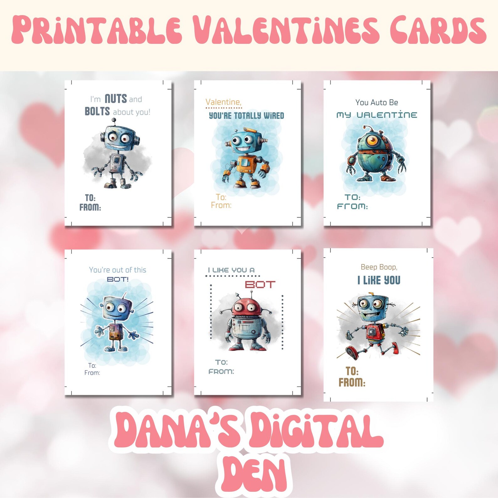 Printable Robot Valentine Cards for Kids | Digital Download | Classroom ...