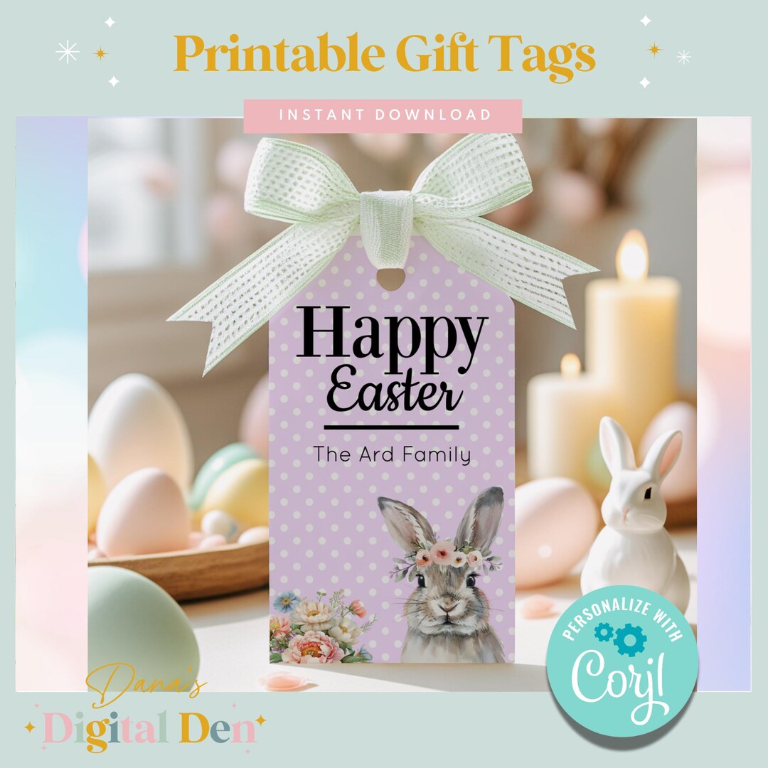 Editable Easter Bunny Tags – Printable Gift Tags, Personalized in Corjl ...