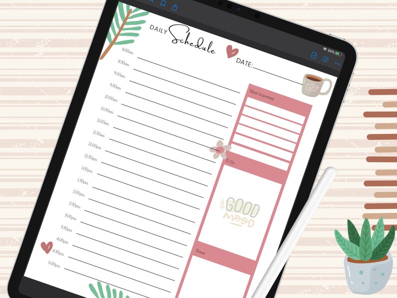 Daily Schedule Template | Goodnotes Insert | PDF Download | iPad ...