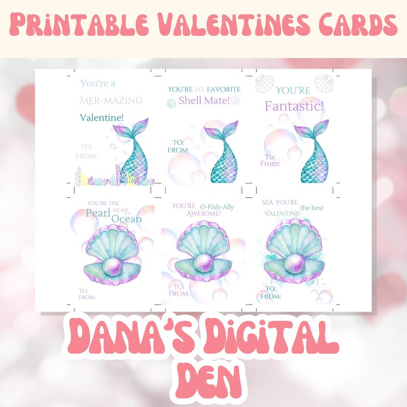 Printable Mermaid Valentine Cards for Kids | Digital Download ...