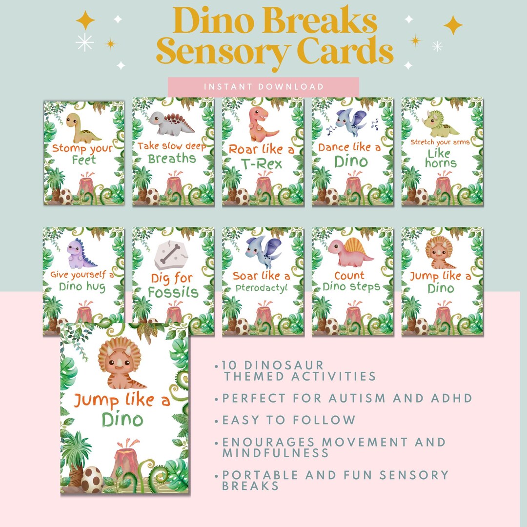 Dinosaur Sensory Break Cards for Kids | ADHD Autism-friendly | Fun Dino ...