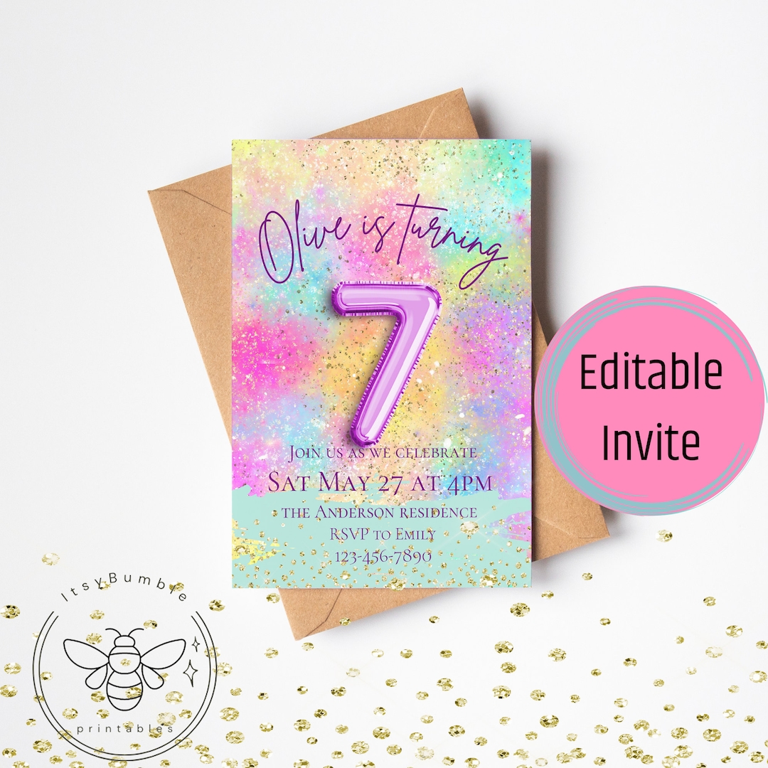 7th Birthday Invitation Instant Download Editable Invite - Etsy