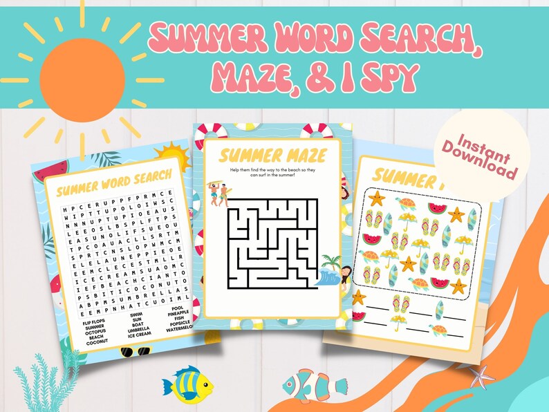 Printable Summer Games | Maze , I-spy, Word Search | Kids Games ...