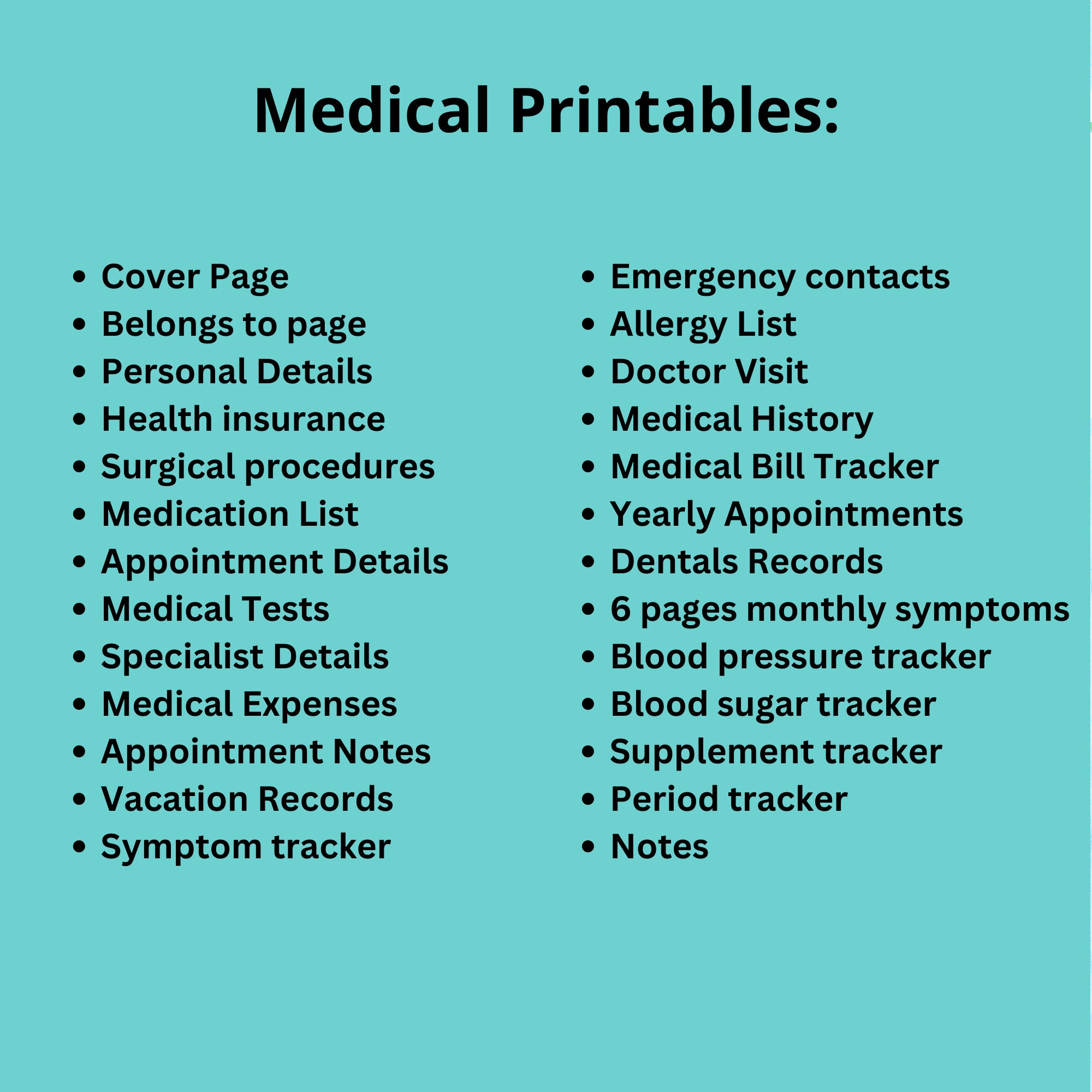 Medical Binder Health Tracker Printable Planner Symptom Tracker Blood ...