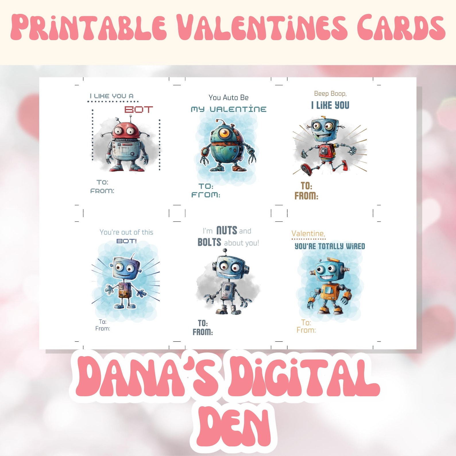 Printable Robot Valentine Cards for Kids | Digital Download | Classroom ...