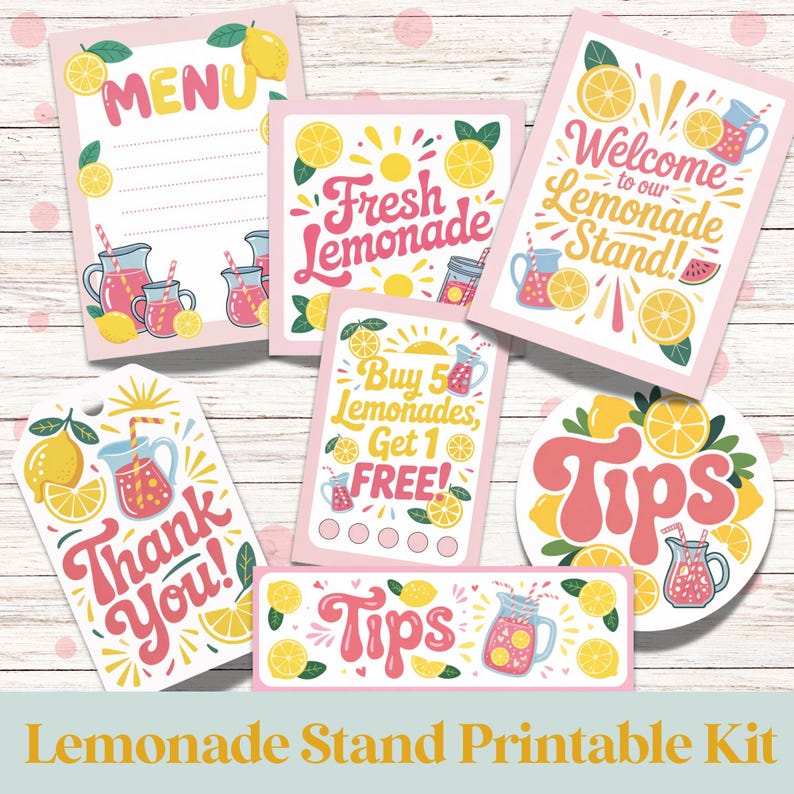 Lemonade Stand Printable Kit, Kids Lemonade Stand Sign Bundle, Summer ...