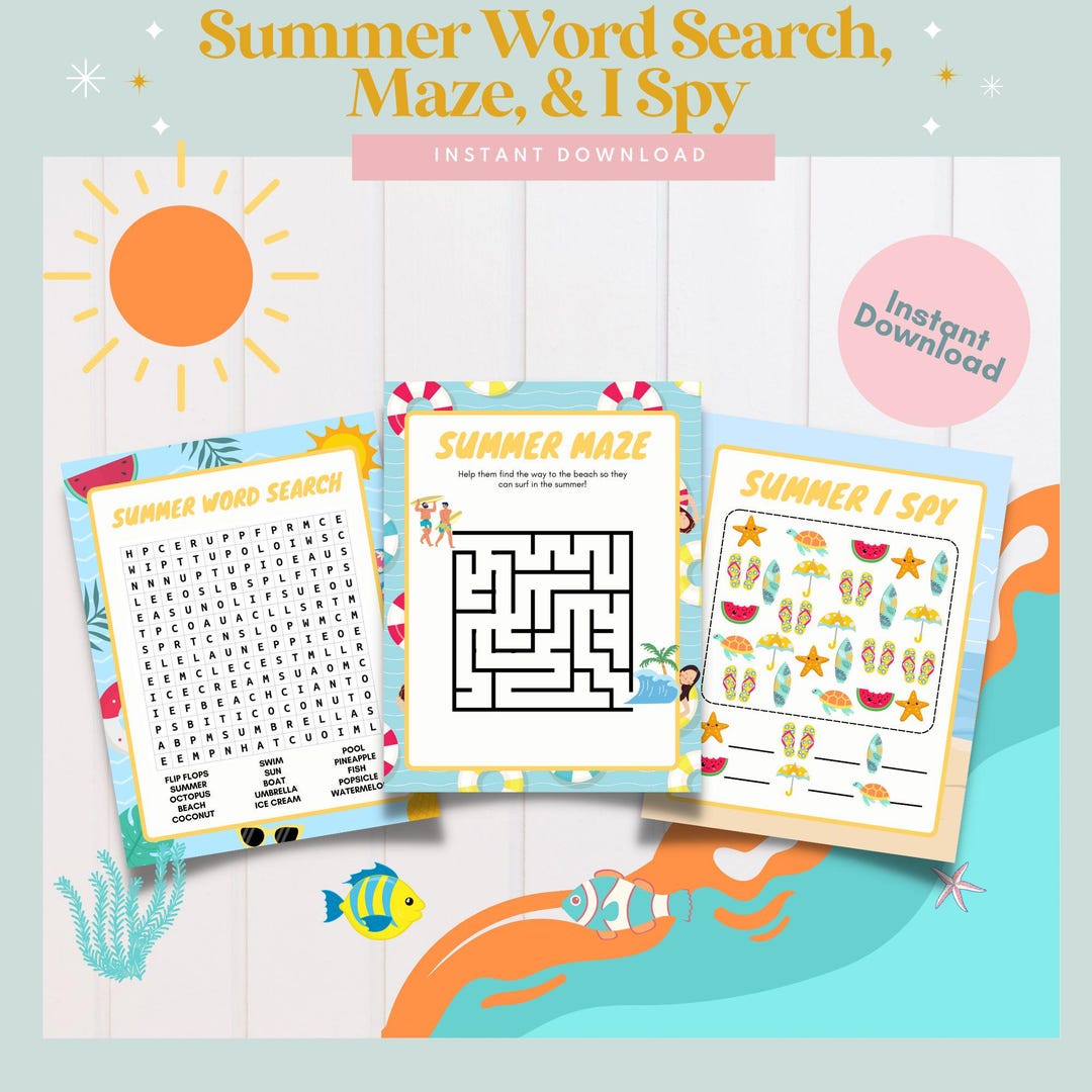Printable Summer Games | Maze , I-spy, Word Search | Kids Games ...