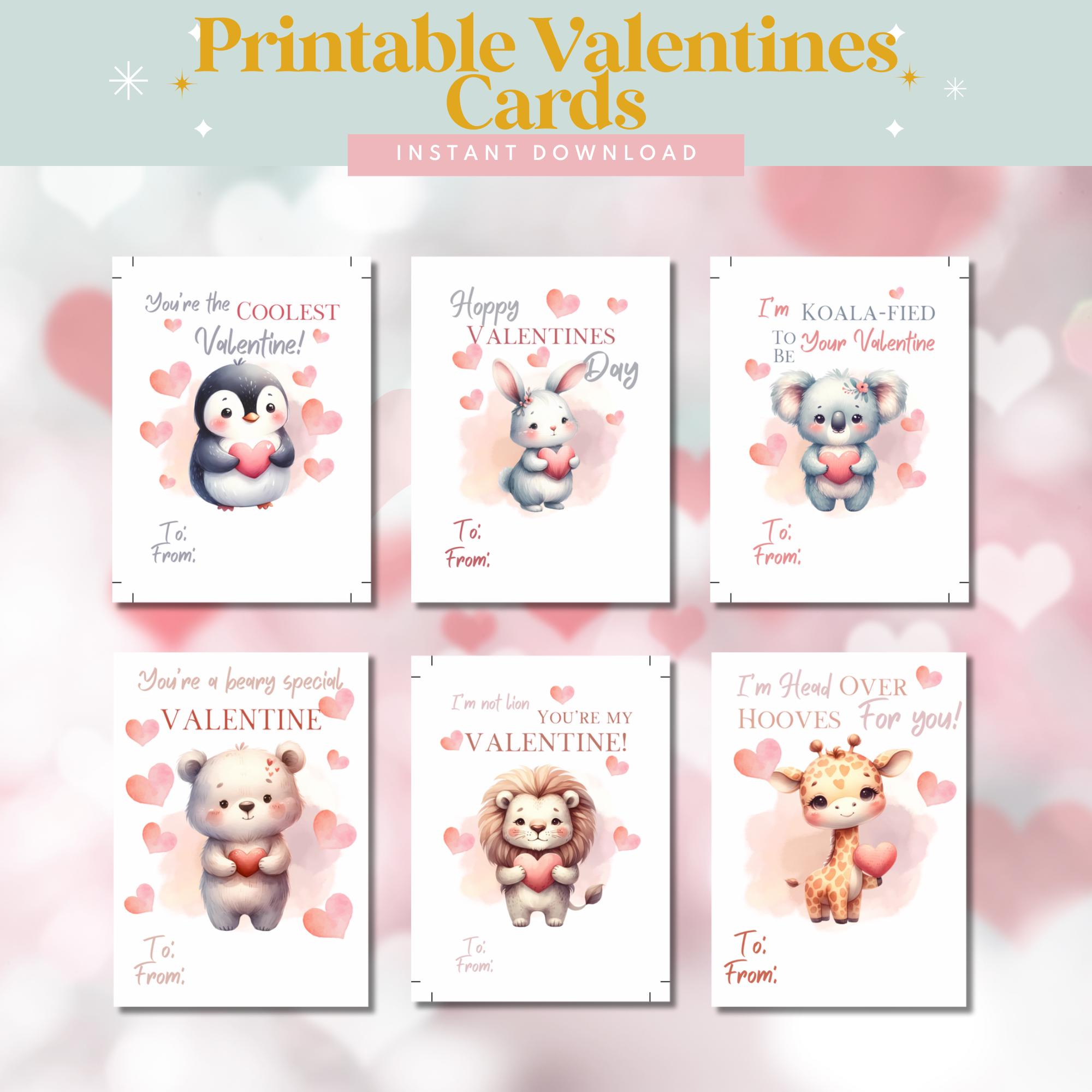 Printable Valentine Cards for Kids | 6 Cute Animal Designs | Classroom ...