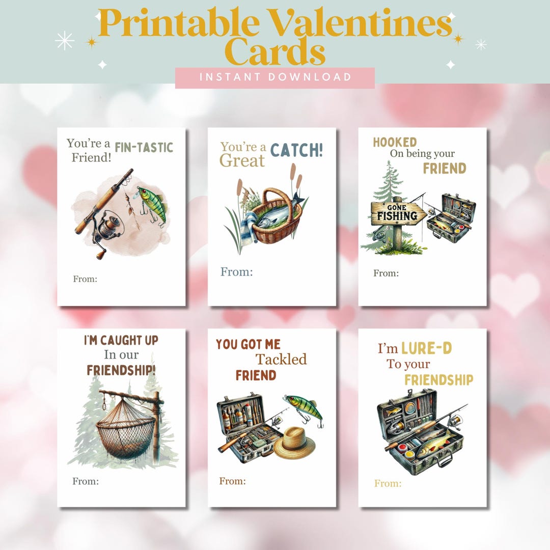 Fishing-themed Valentine Cards for Kids – Printable Classroom Exchange ...