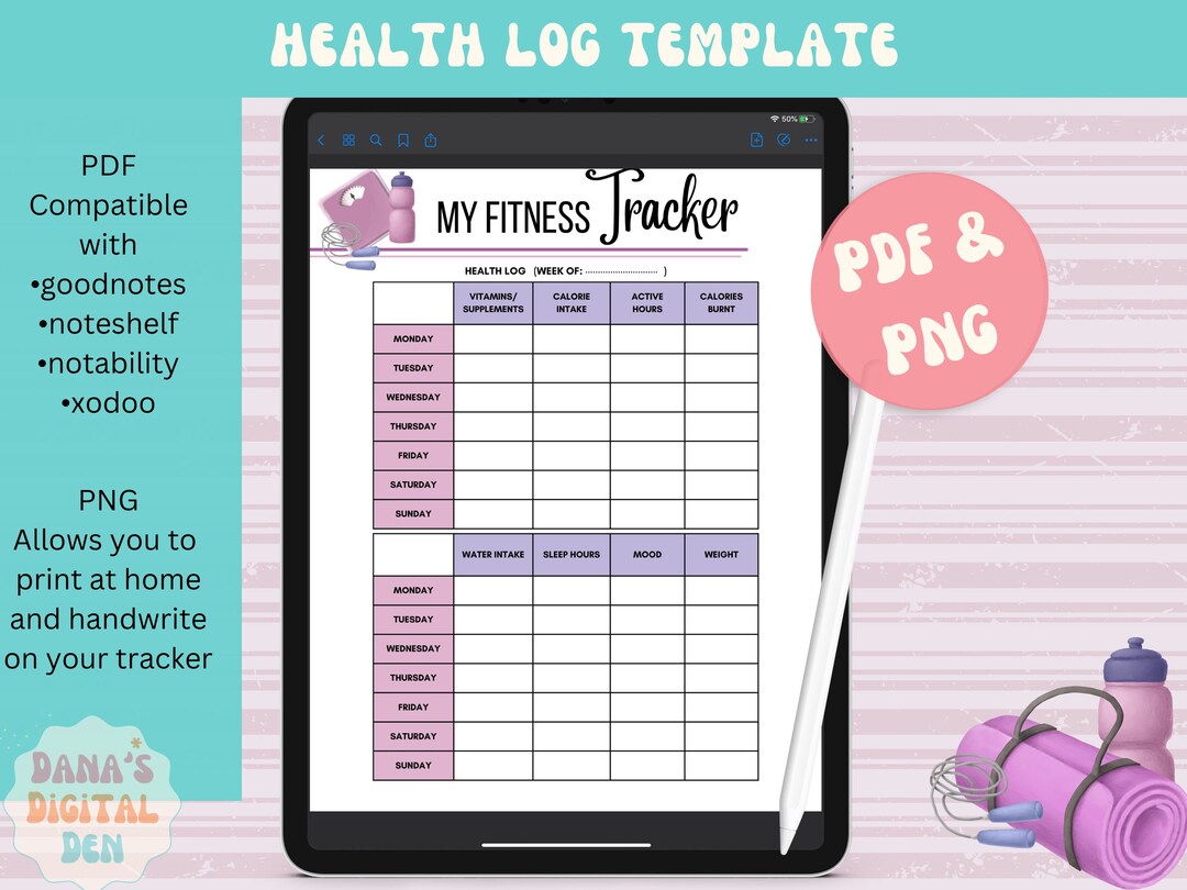Health Log Template | Exercise Tracker Insert | Calorie Intake | Water ...