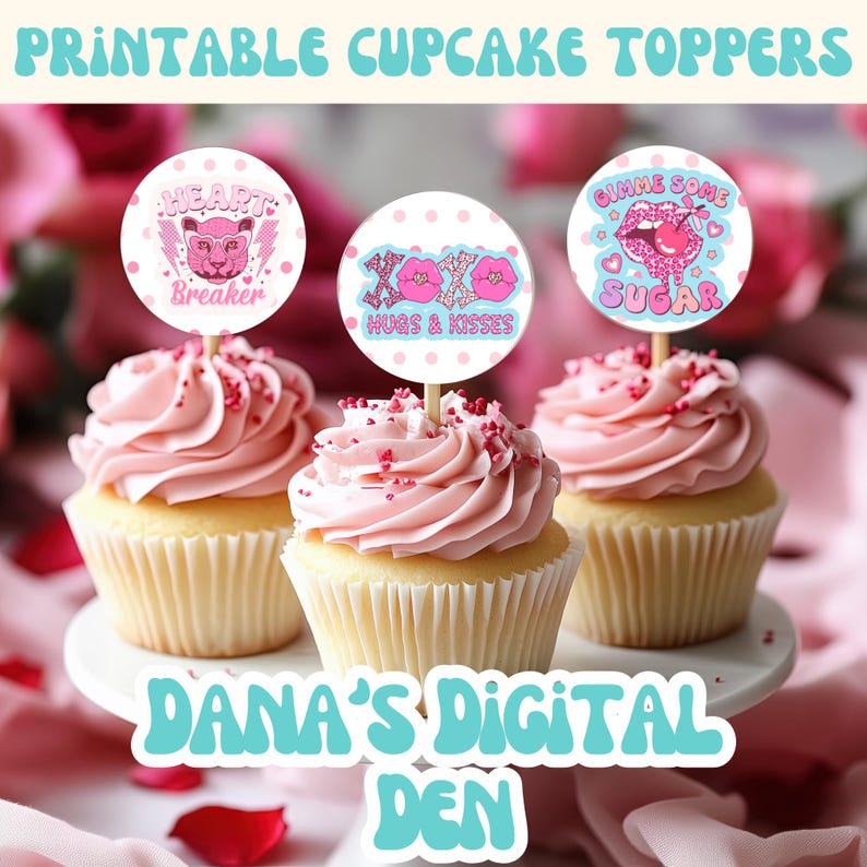 Printable Valentine Cupcake Toppers, 12 Designs, DIY Party Decorations ...