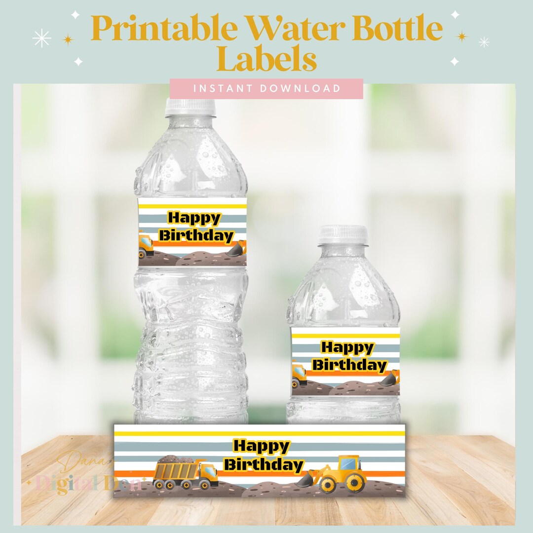 Printable Construction Water Bottle Labels, Party Decorations for Boys ...