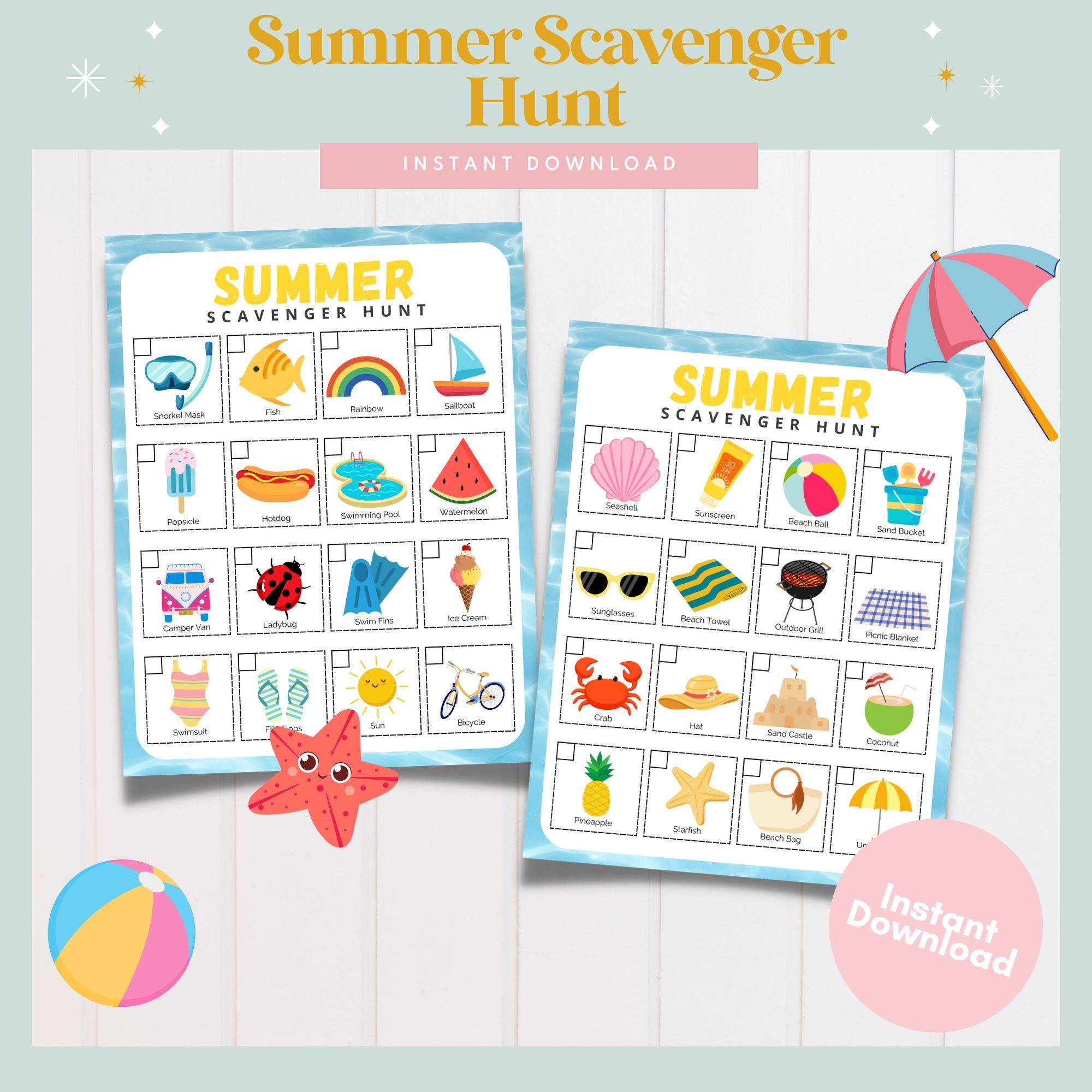 Printable Summer Scavenger Hunt - Instant Download for Outdoor Fun and ...