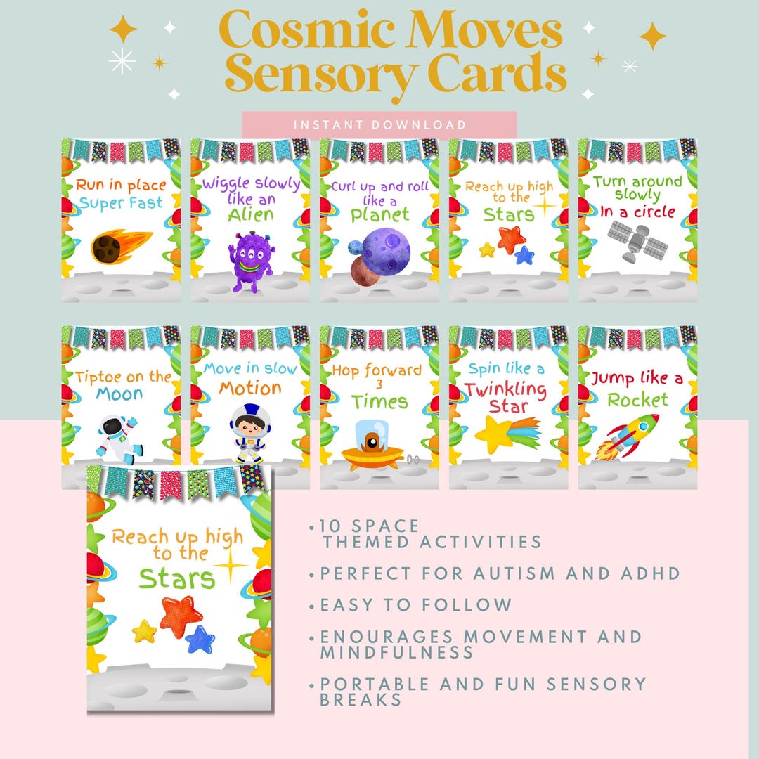 Outer Space Sensory Cards for Kids, Printable Movement Activities, ADHD ...