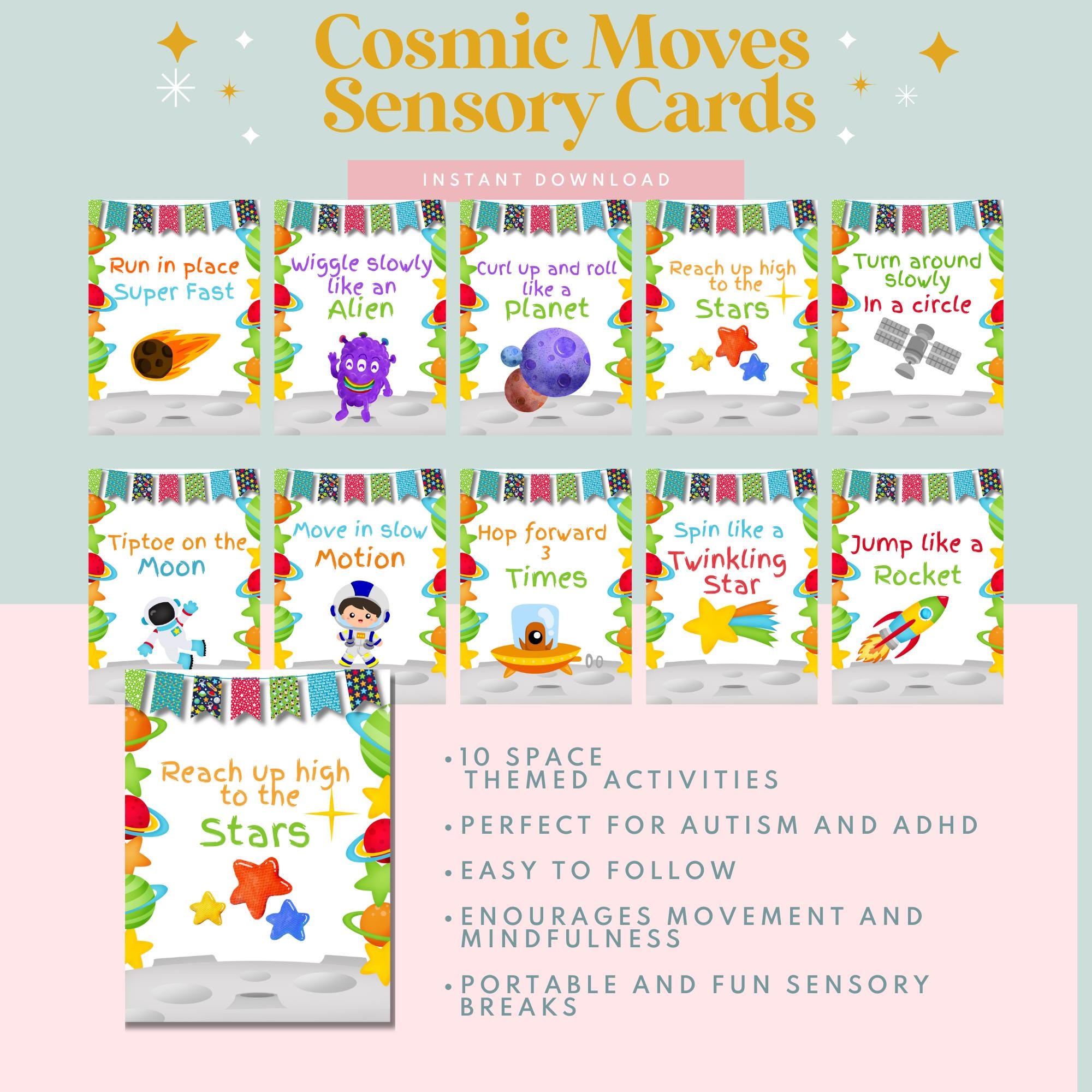 Outer Space Sensory Cards for Kids, Printable Movement Activities, ADHD ...