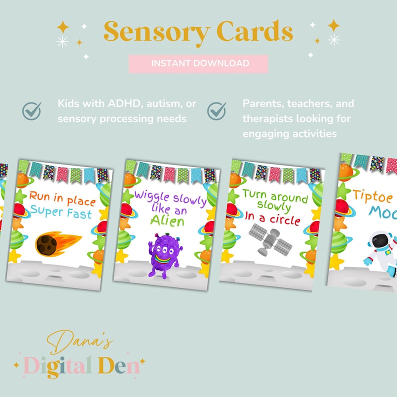 Outer Space Sensory Cards for Kids, Printable Movement Activities, ADHD ...