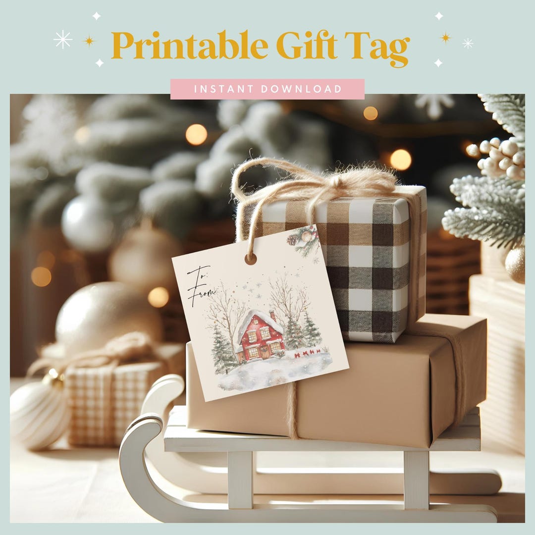 Vintage Red House Printable Gift Tag | Christmas Gift Tag | Rustic ...