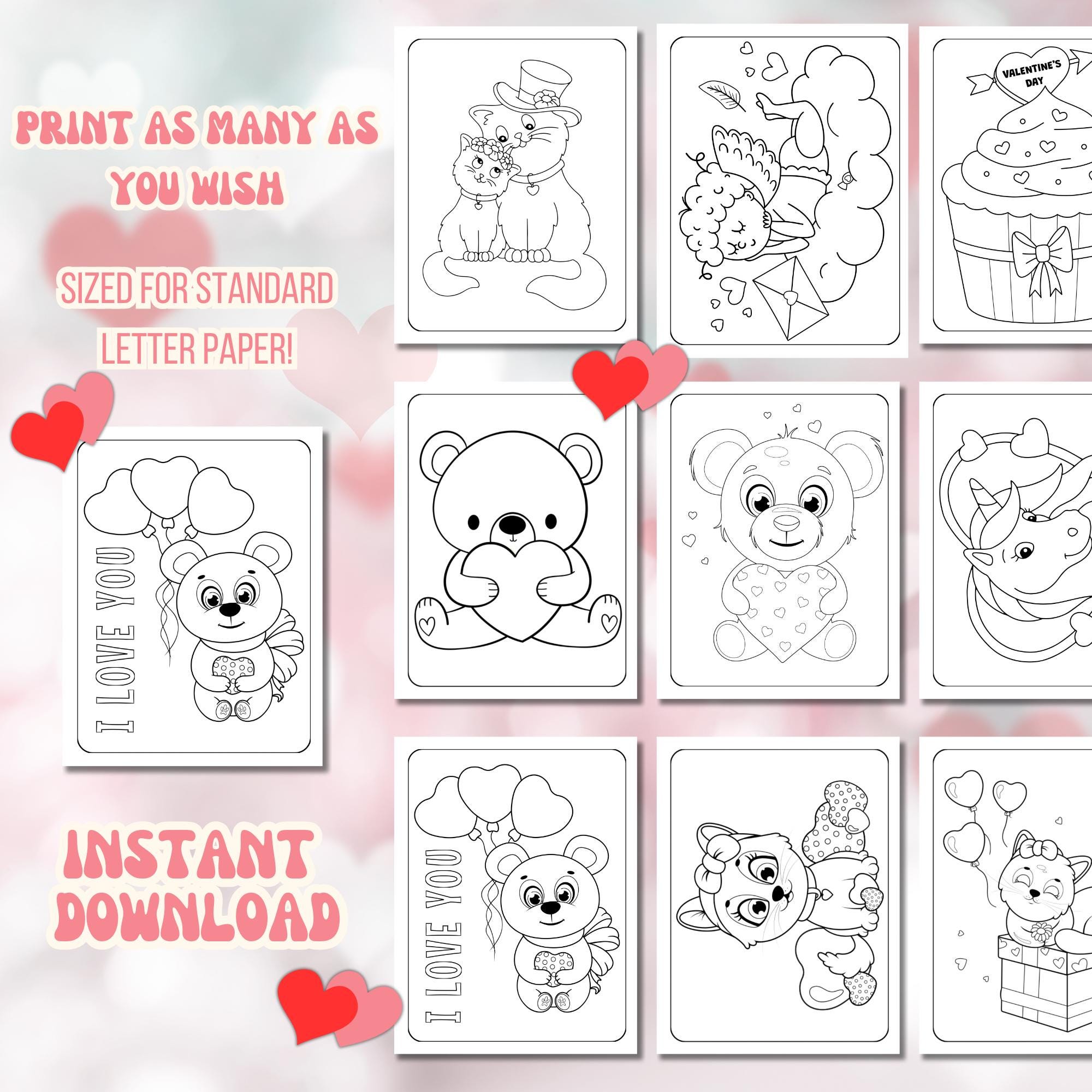 10 Printable Valentine Coloring Pages for Kids, Instant Download, Fun ...