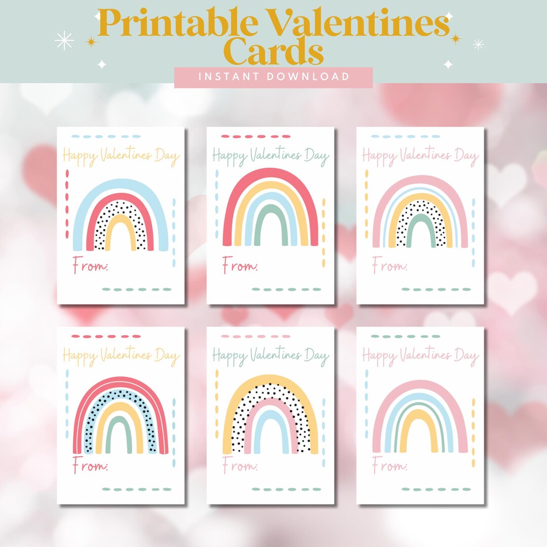 Rainbow Love Printable Valentines, Colorful Kids Cards, Digital ...