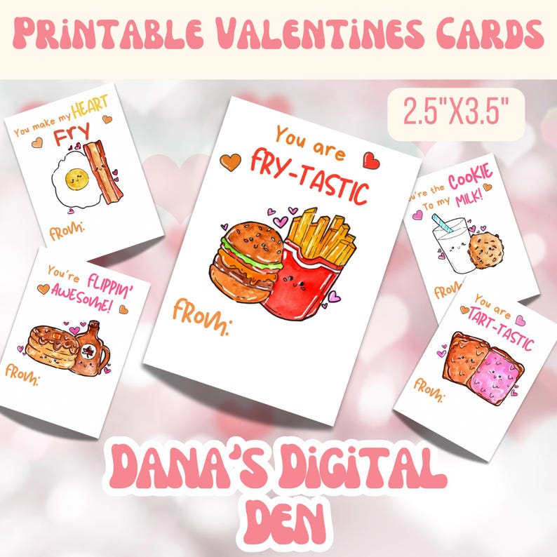 Valentine's Day Cards for Kids - Printable Food-themed Digital Download ...