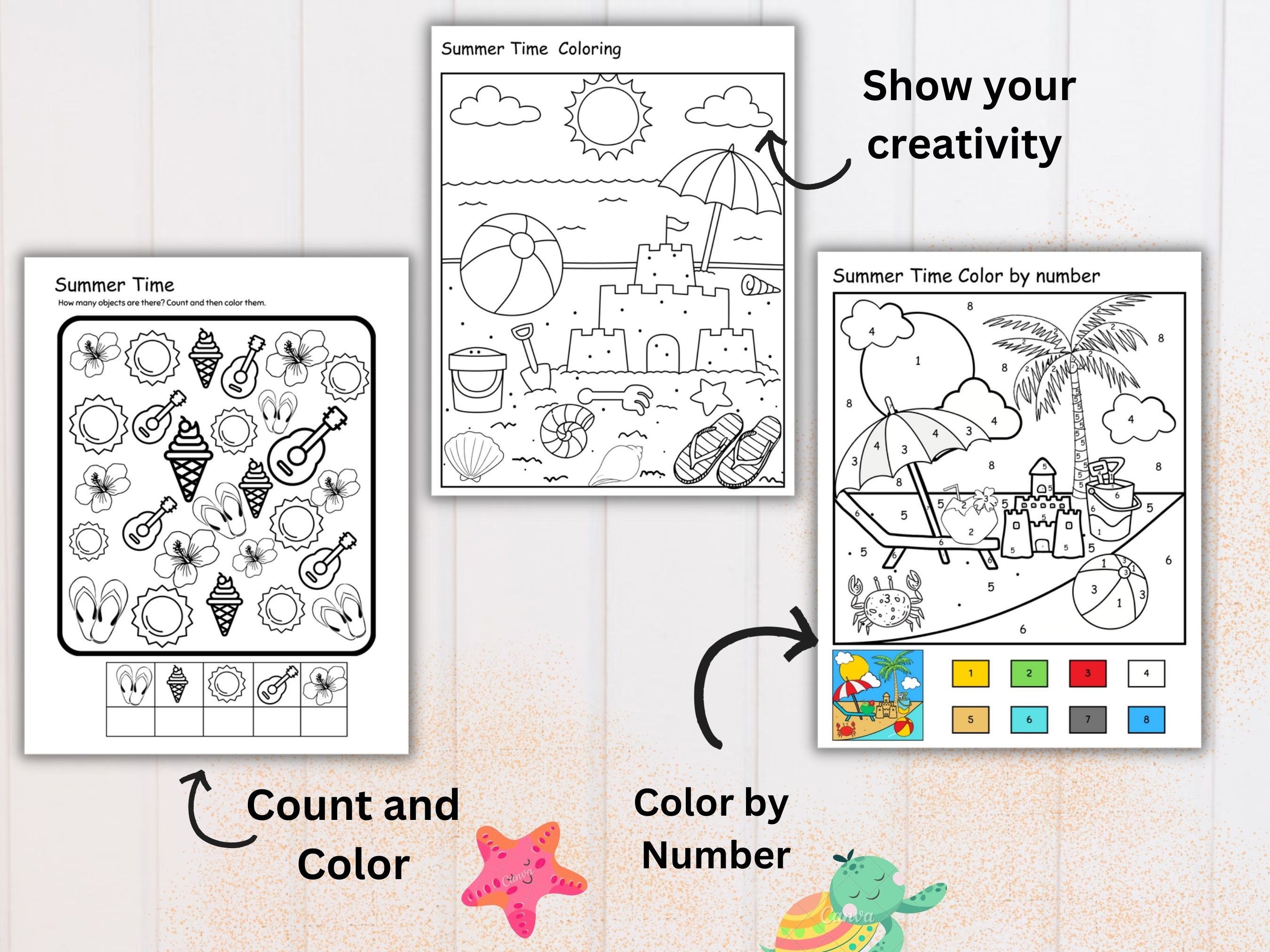 Printable Summer Coloring Pages for Kids | Count by Number | Color by ...