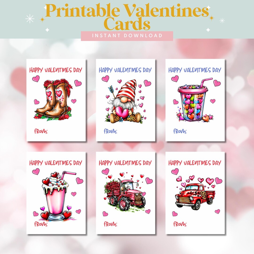 Valentine Cards for Kids, Printable Digital Valentines, Fun Classroom ...