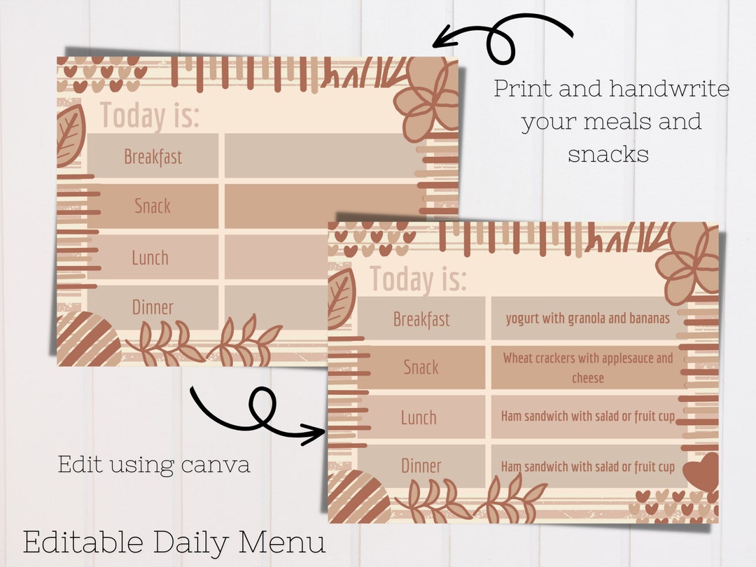 Instant Download | Daily Menu | Printable Menu Card | Boho Kitchen ...