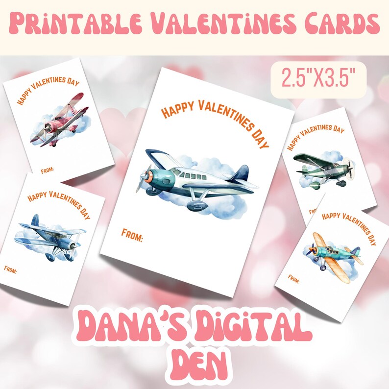 Printable Airplane Valentine Cards for Kids | 6 Designs | Instant ...