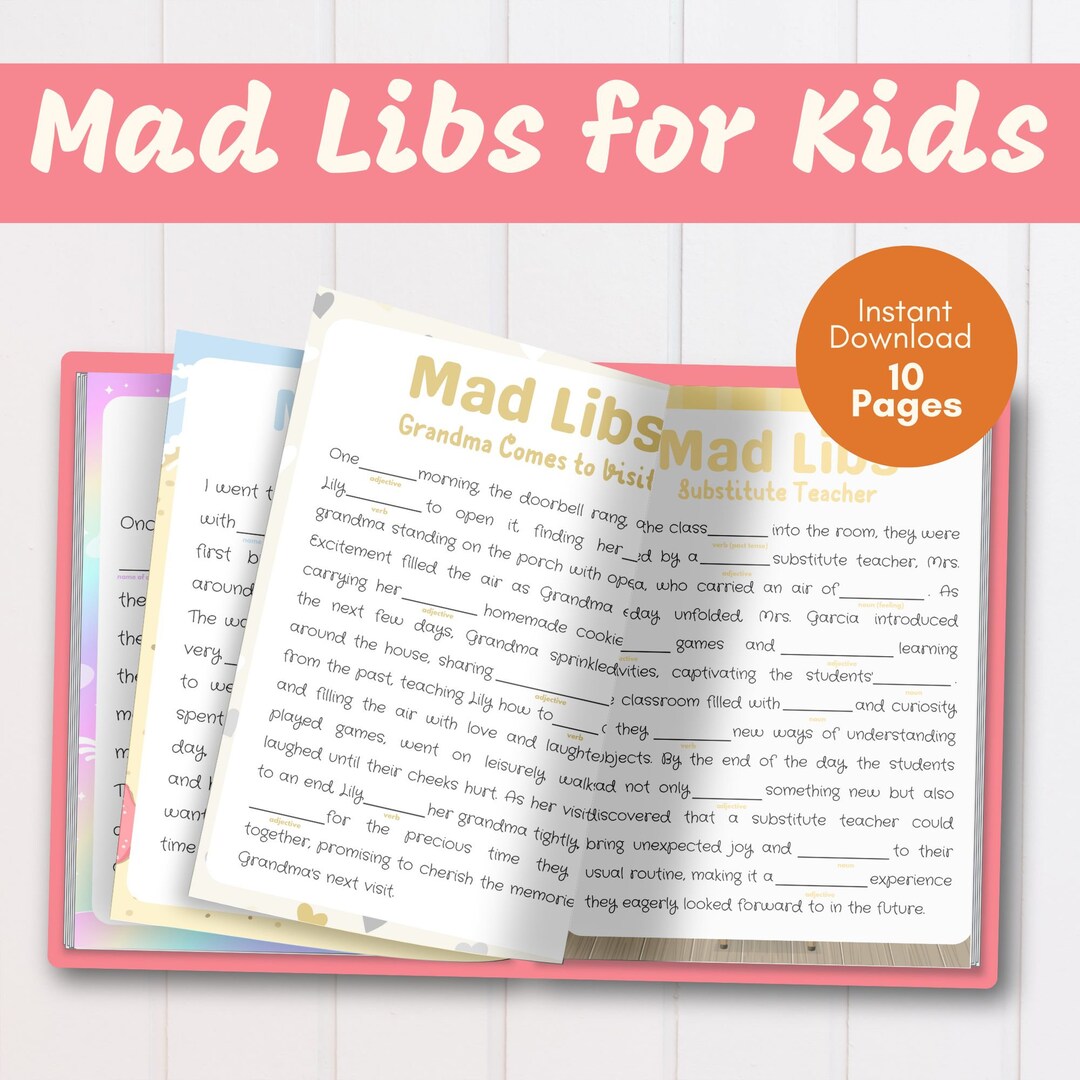 Fun Kids' Mad Libs Digital Download - Set of 10 Printable Sheets for ...
