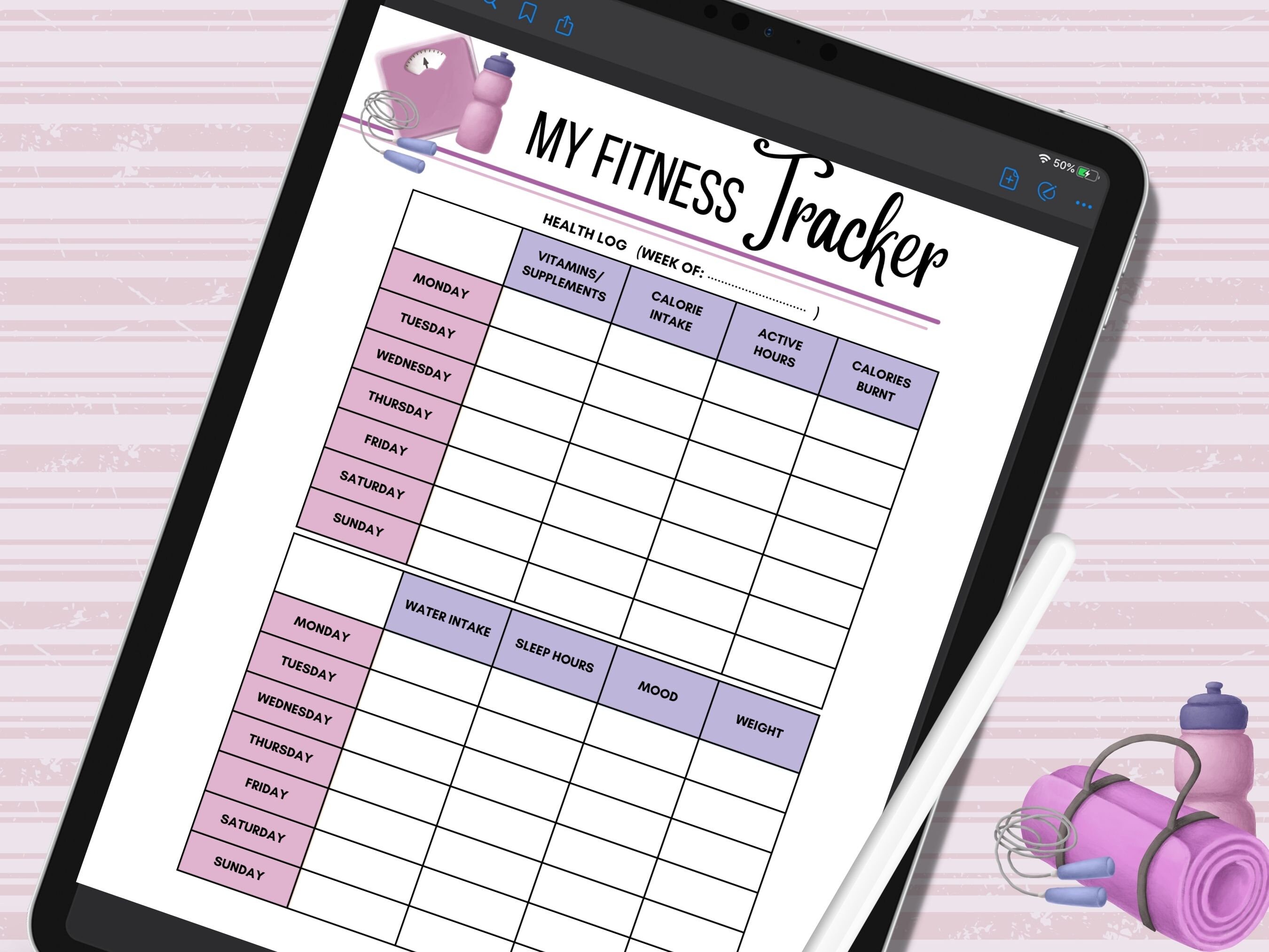 Health Log Template Exercise Tracker Insert Calorie Intake Water Intake ...