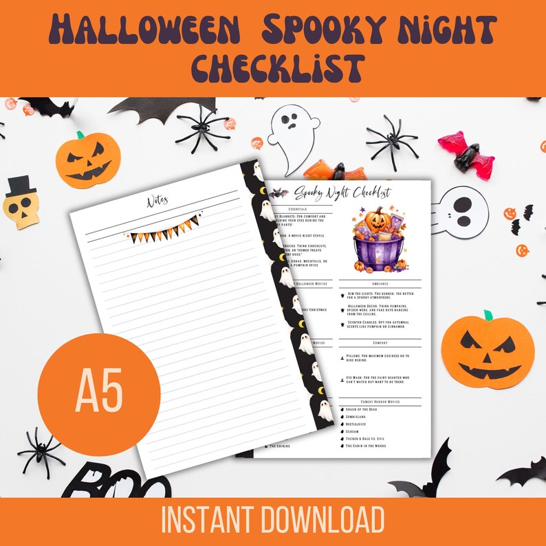 Printable Halloween Spooky Night Checklist & Notes Page - DIY Party ...